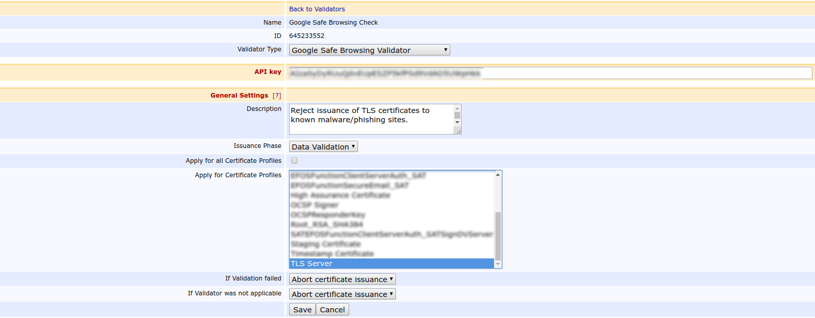 Certificate Field Validators